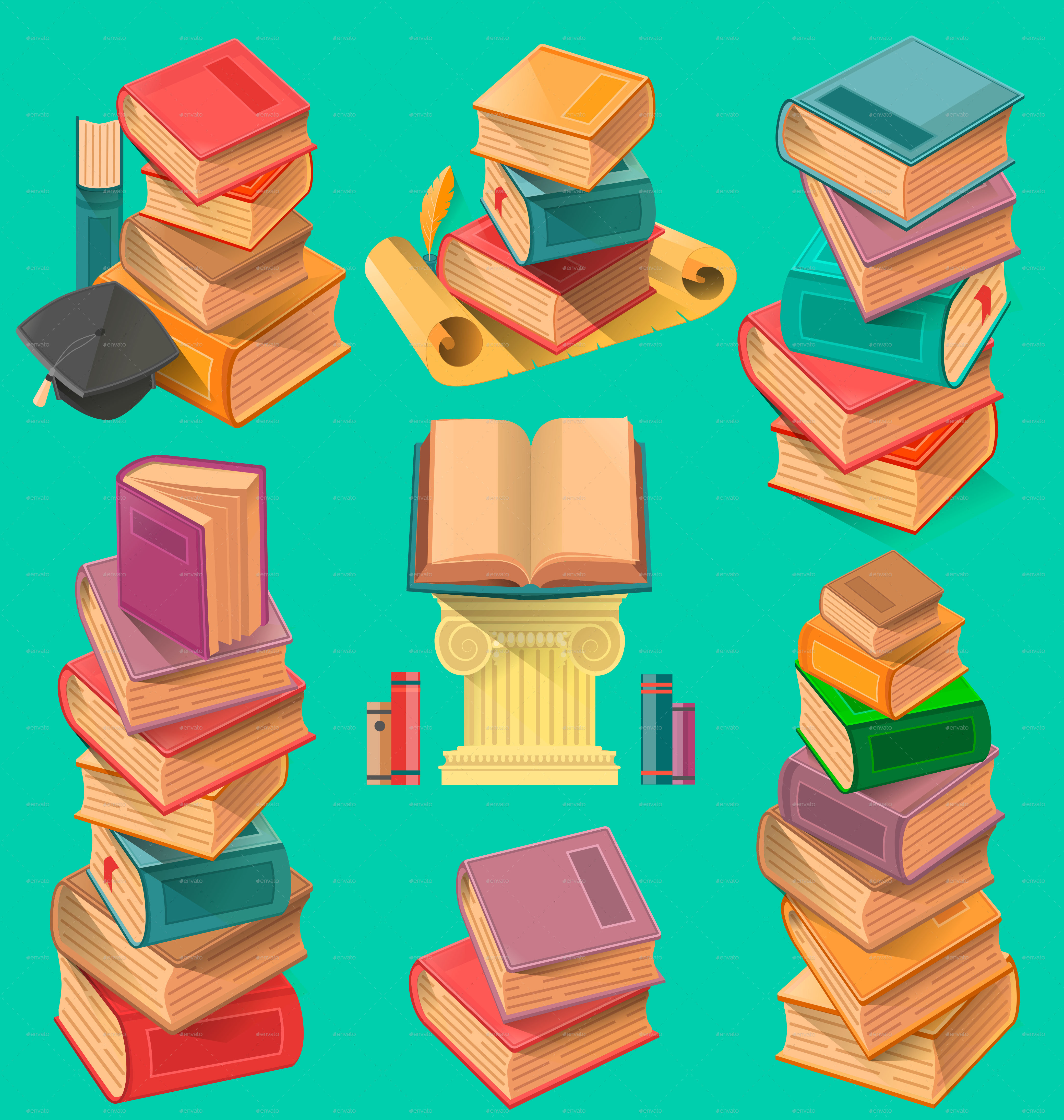 Set of Book Stacks by yayasya | GraphicRiver