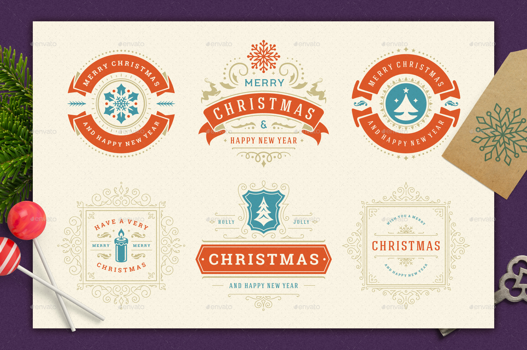 Christmas Retro Design Set, Web Elements | GraphicRiver