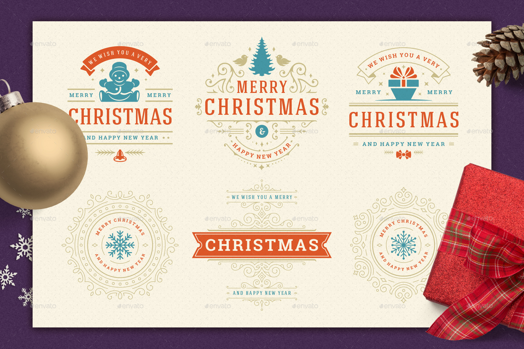 Christmas Retro Design Set, Web Elements | GraphicRiver