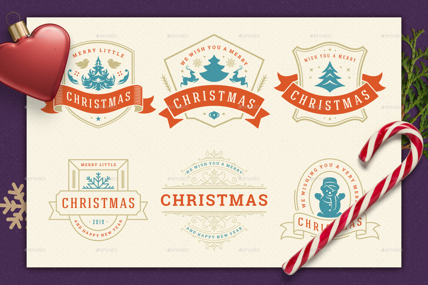 Christmas Retro Design Set, Web Elements | GraphicRiver