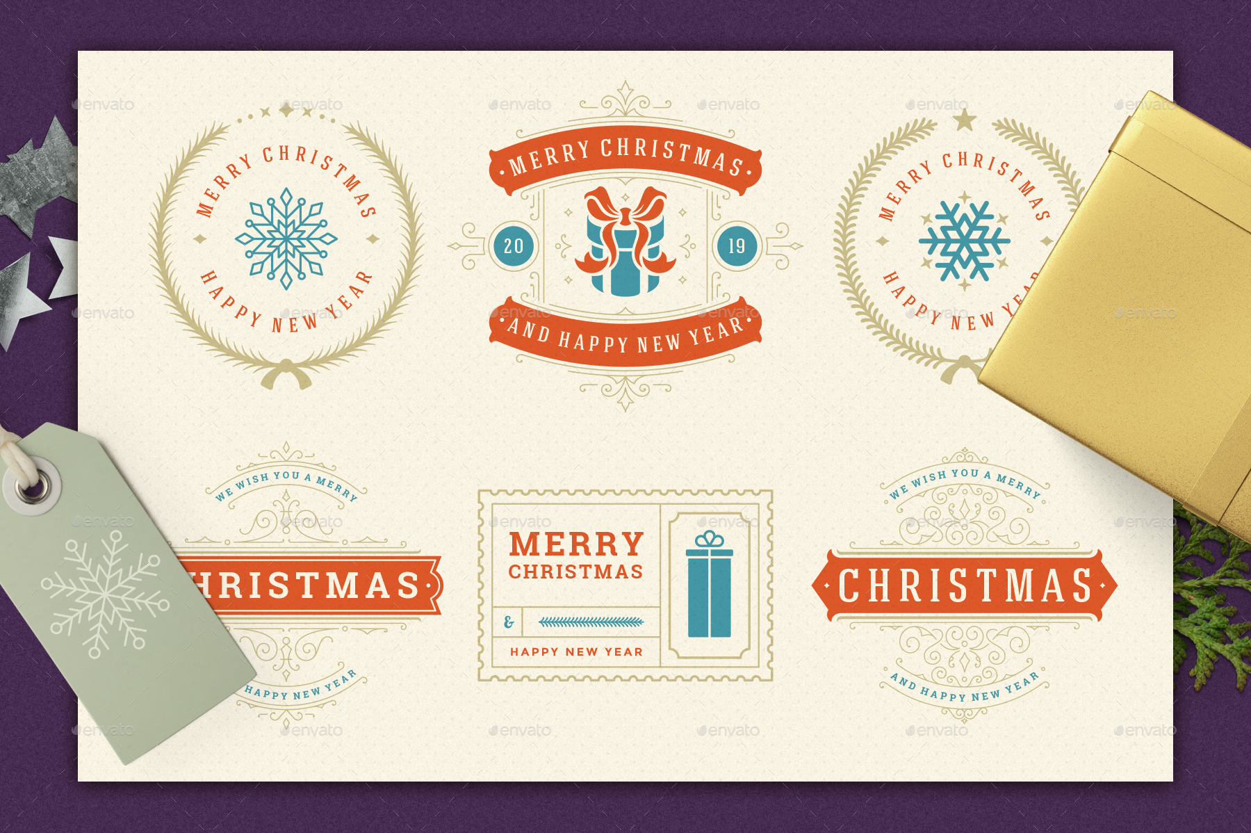 Christmas Retro Design Set, Web Elements | GraphicRiver