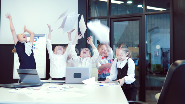 Managers Joyfully Toss Up Papers Rejoicing at the Finished Work, Stock ...