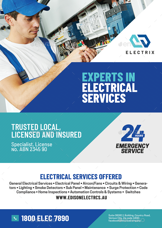 Electrician and Electrical Company Flyer, Print Templates | GraphicRiver