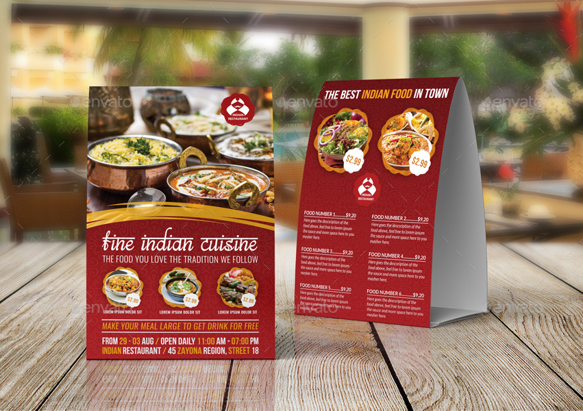 Indian Restaurant Table Tent Template Vol.2, Print Templates | GraphicRiver
