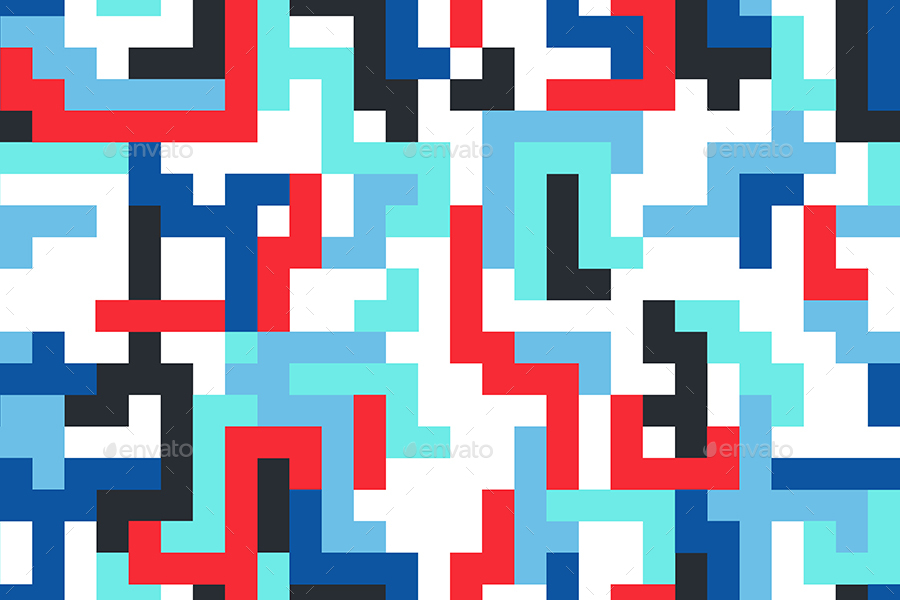 Pixel Art. Multi-colored Pixels in 8 Bit Style Seamless Pattern, Graphics