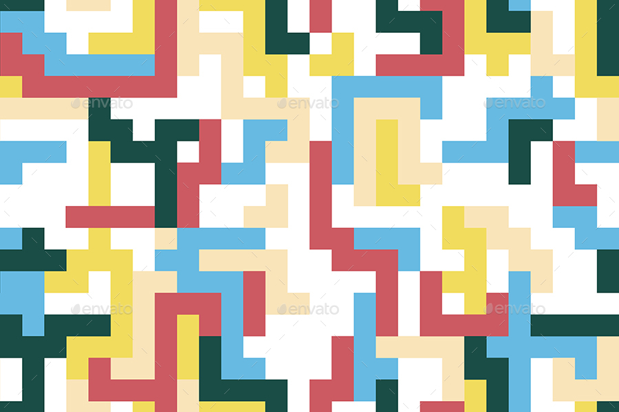 Pixel Art. Multi-colored Pixels in 8 Bit Style Seamless Pattern, Graphics