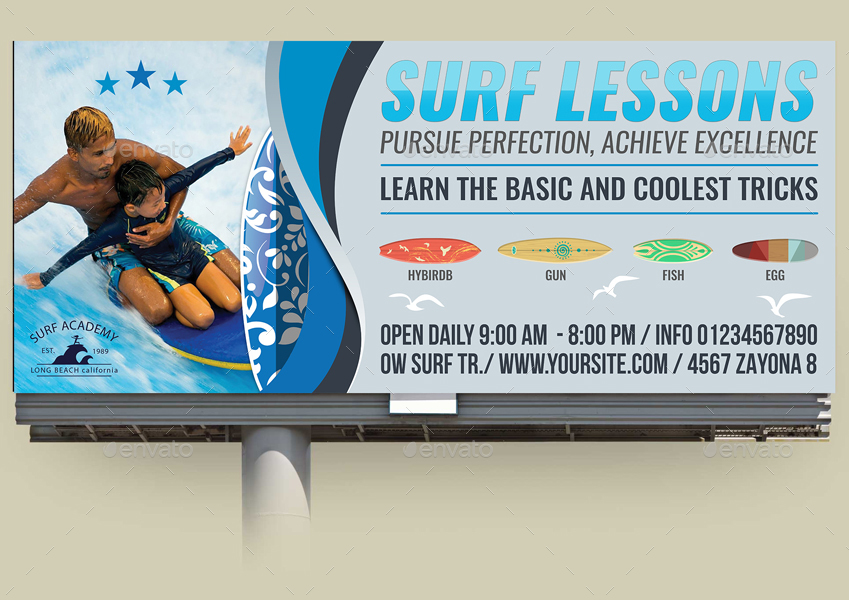Surf Training Billboard Template, Print Templates | GraphicRiver