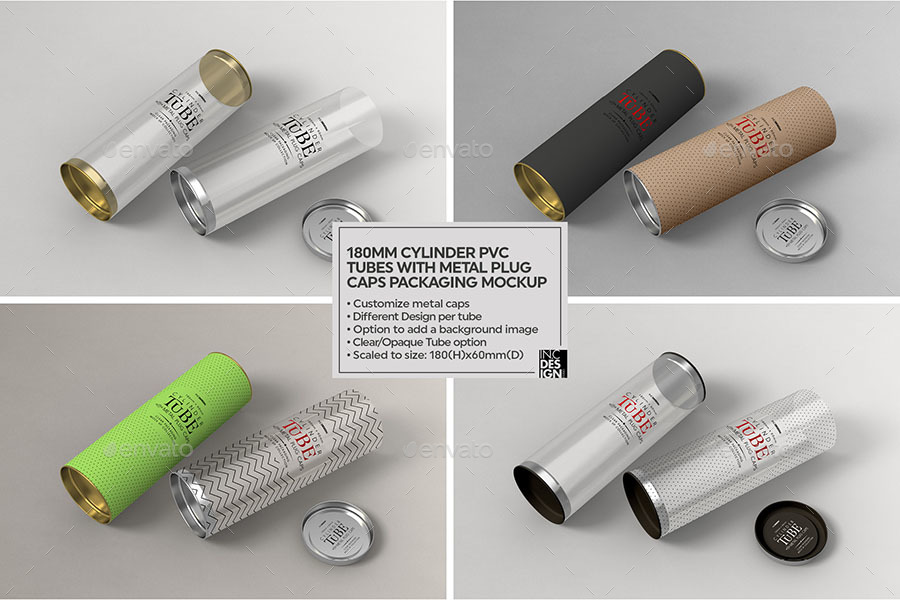 Cylinder 180mm PVC Tube Packaging with Metal Caps, Graphics | GraphicRiver