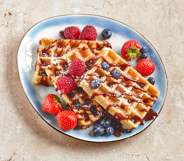 plate of waffles Stock Photo by magone | PhotoDune
