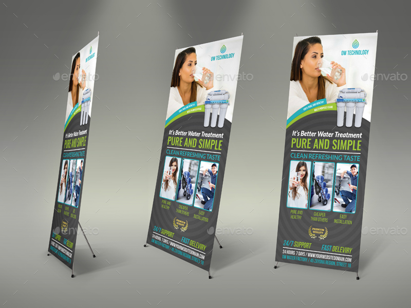 Water Treatment Services Signage Banner Roll Up Template, Print Templates