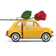 Retro Car With Red Rose, Vectors | GraphicRiver