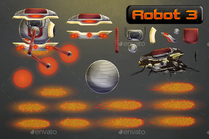 Flying Robot 2D Sprites, Game Assets | GraphicRiver