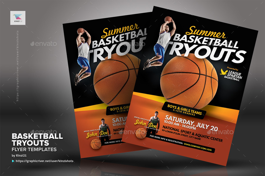 Basketball Tryouts Flyer Templates, Print Templates | GraphicRiver