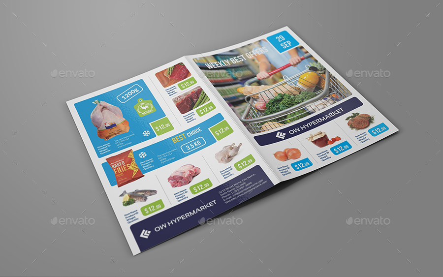 Supermarket Products Catalog Bi-Fold Brochure Vol.5, Print Templates
