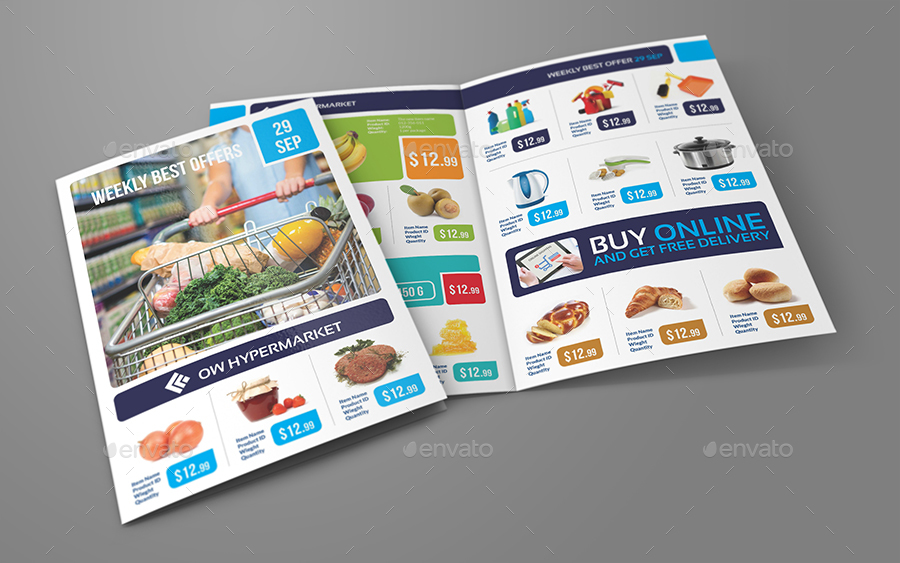 Supermarket Products Catalog Bi-Fold Brochure Vol.5, Print Templates