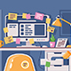 Cluttered Workplace with Computer, Vectors | GraphicRiver
