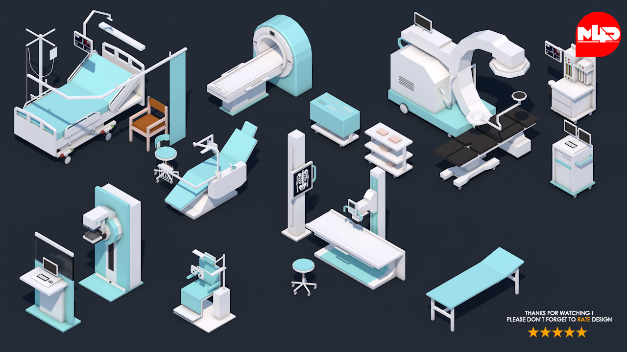 Low Poly Hospital Set - Medical Equipments by multimedia4d | 3DOcean