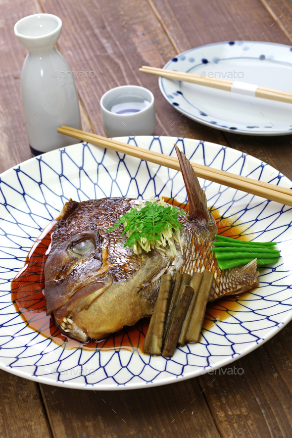 simmered sea bream head, japanese cuisine Stock Photo by motghnit ...