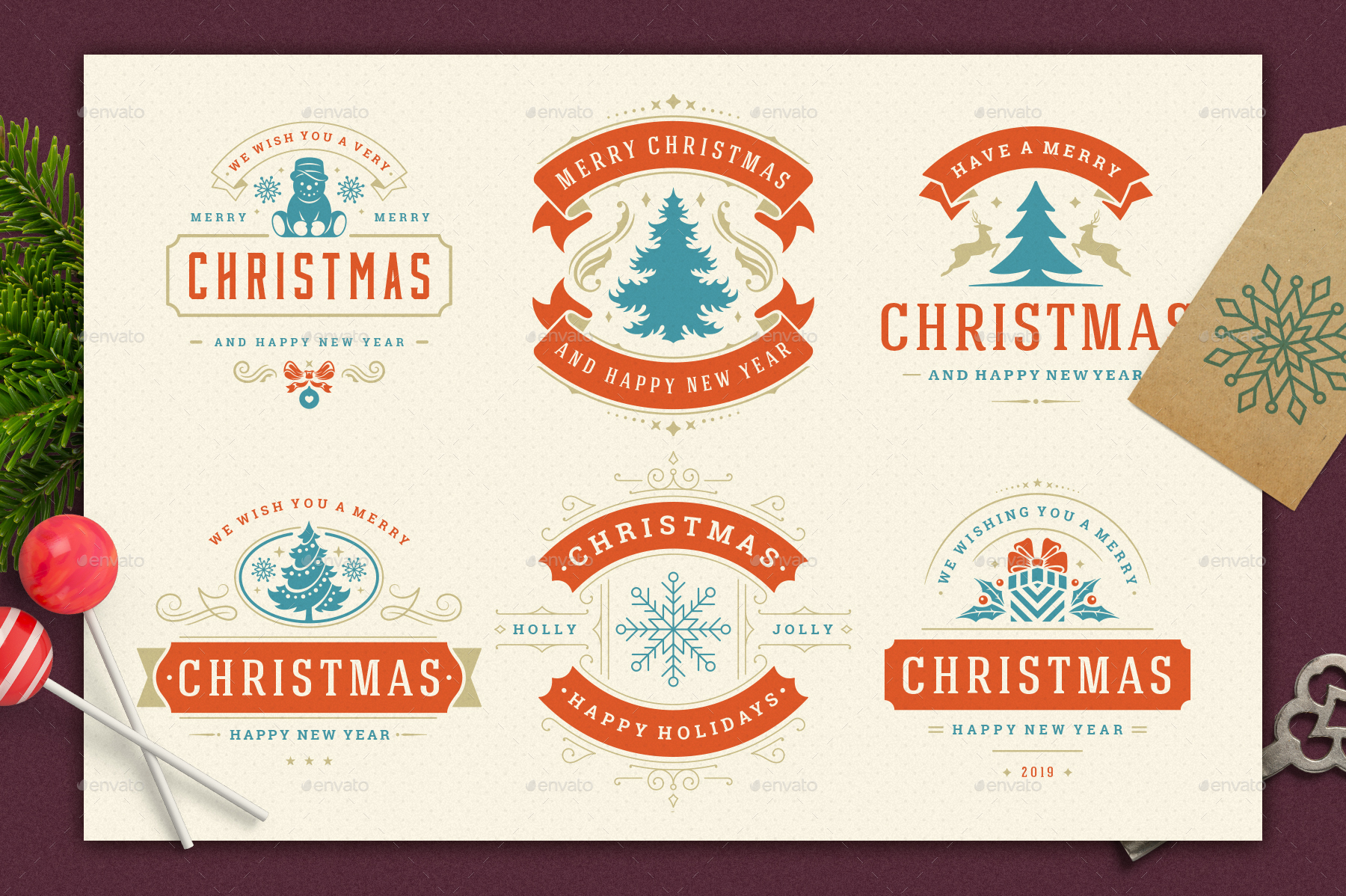 Christmas Retro Design Set by ProVectors | GraphicRiver
