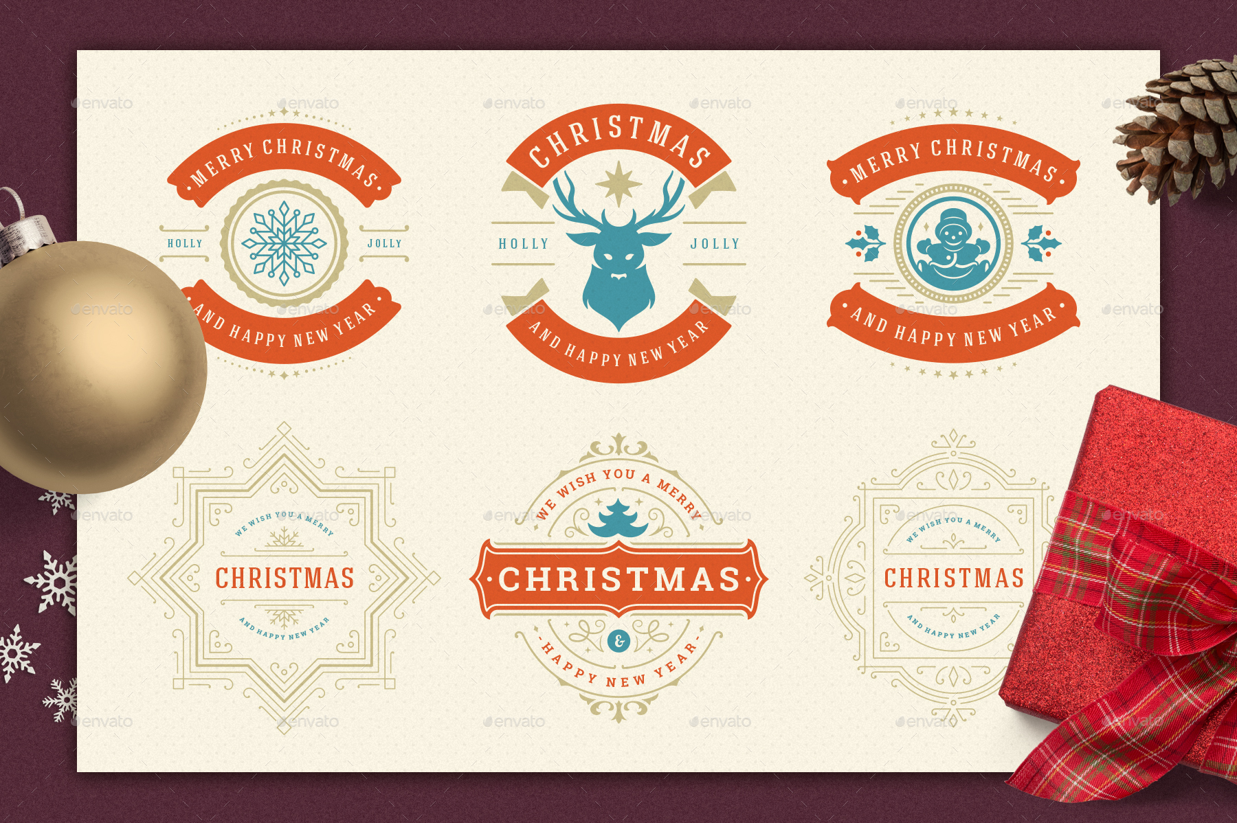 Christmas Retro Design Set, Web Elements | GraphicRiver
