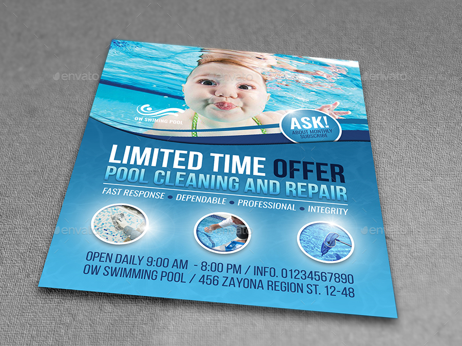 Swimming Pool Cleaning Service Flyer Template Vol.2, Print Templates