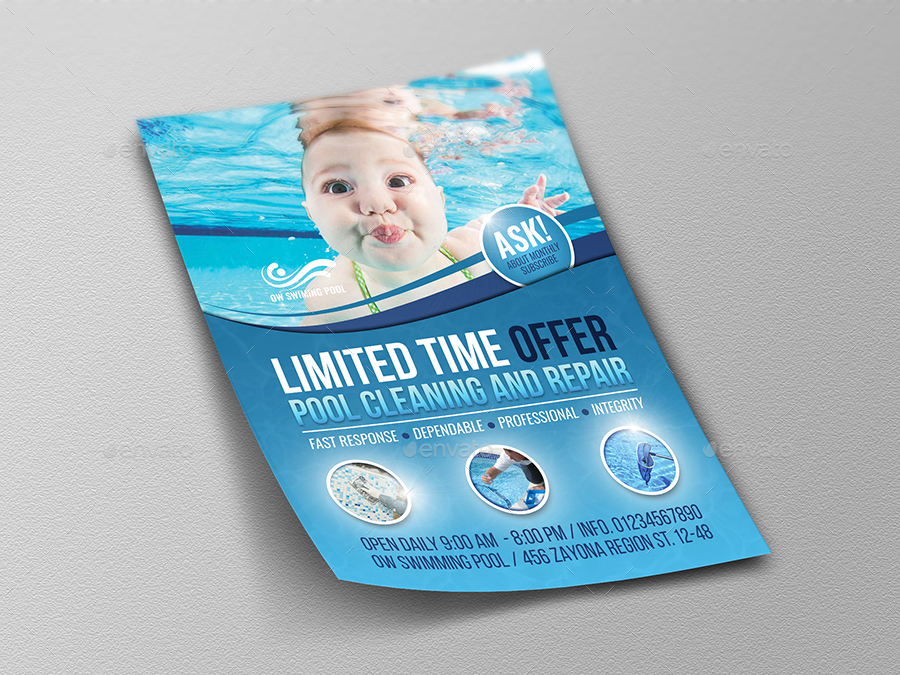 Swimming Pool Cleaning Service Flyer Template Vol.2, Print Templates