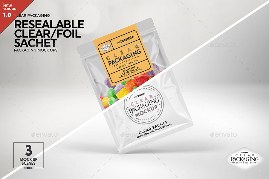 Resealable Clear Foil Sachets Packaging Mockup, Graphics | GraphicRiver