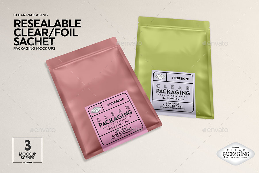 Resealable Clear Foil Sachets Packaging Mockup, Graphics | GraphicRiver