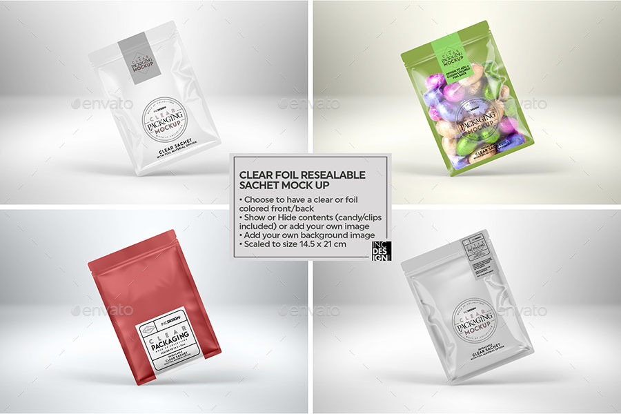 Resealable Clear Foil Sachets Packaging Mockup, Graphics | GraphicRiver