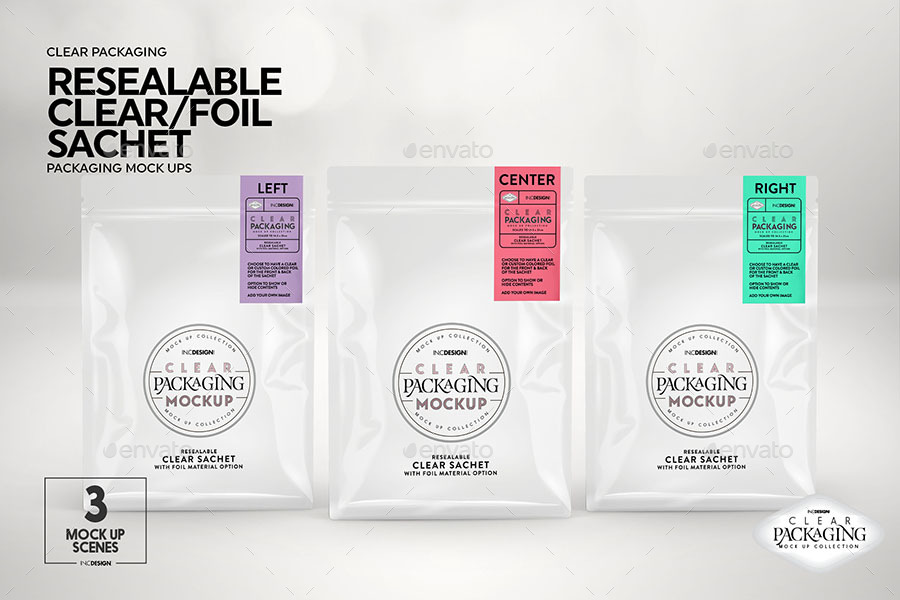 Resealable Clear Foil Sachets Packaging Mockup, Graphics | GraphicRiver