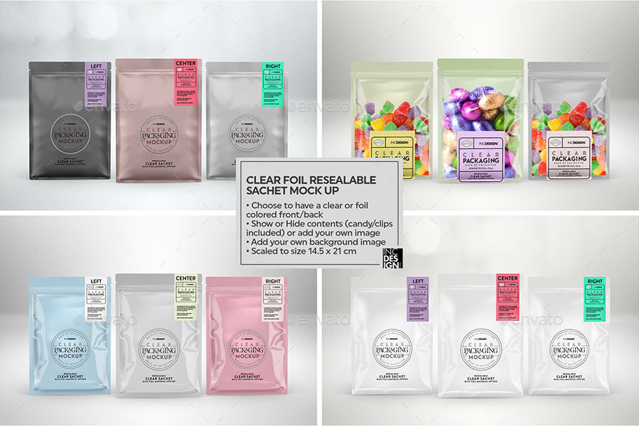 Resealable Clear Foil Sachets Packaging Mockup, Graphics | GraphicRiver