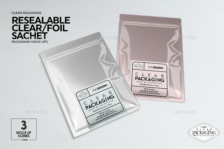 Resealable Clear Foil Sachets Packaging Mockup, Graphics | GraphicRiver