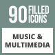 90 Music & Multimedia Filled Round Corner Icons, Icons | GraphicRiver