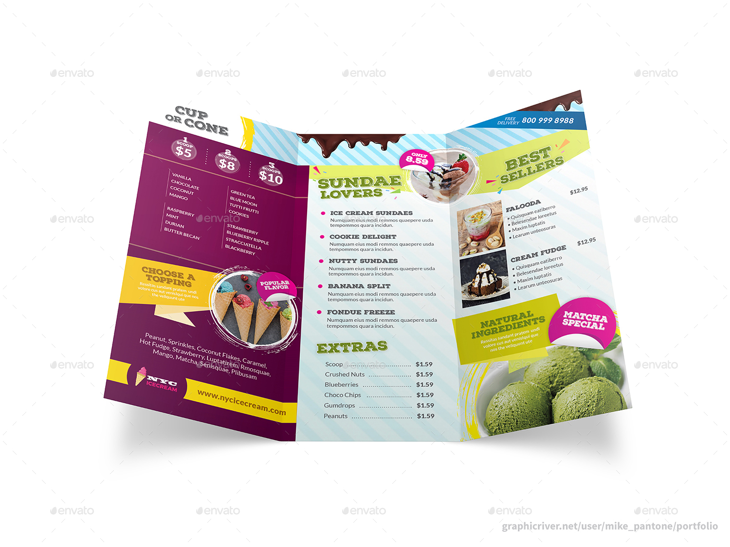 Ice Cream Cafe Trifold Menu, Print Templates | GraphicRiver