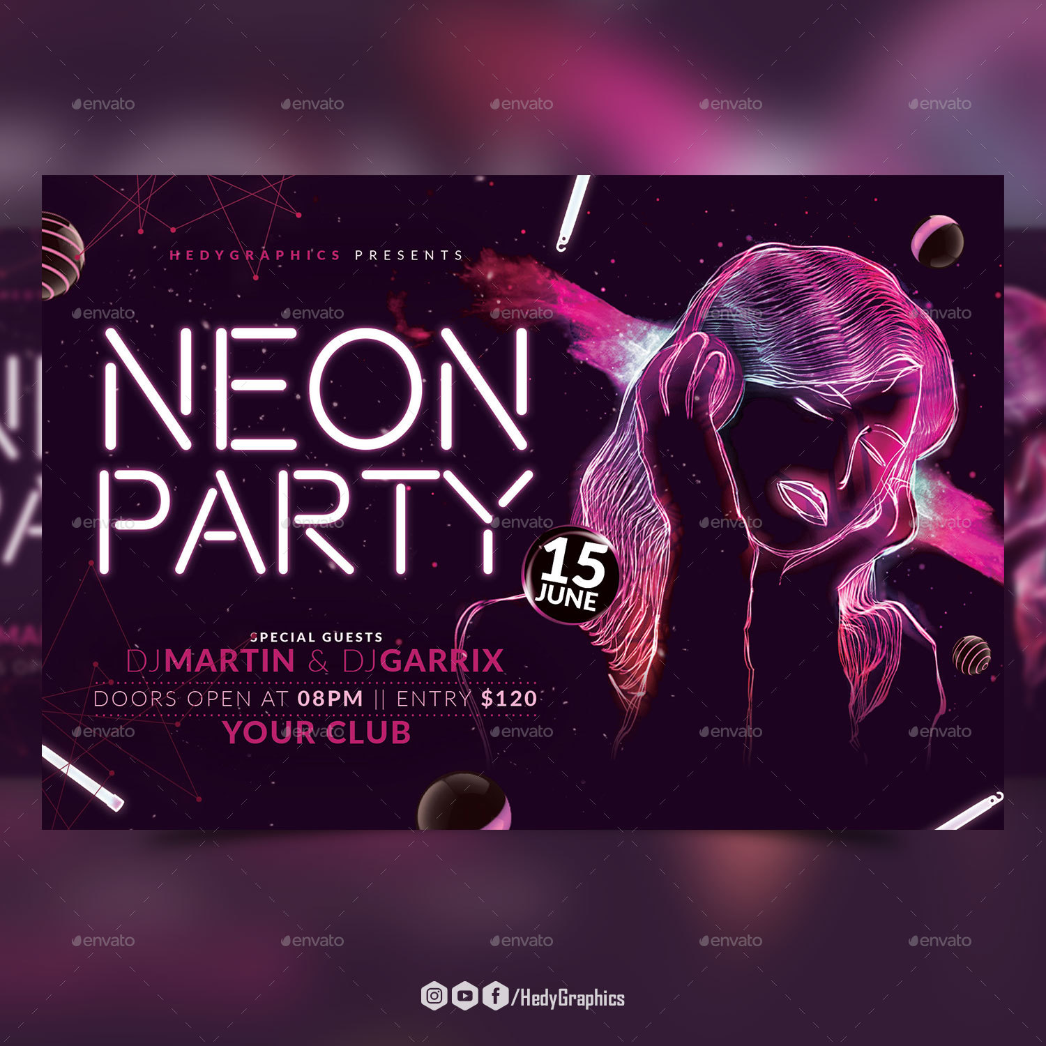 Neon Party Flyer, Print Templates | GraphicRiver