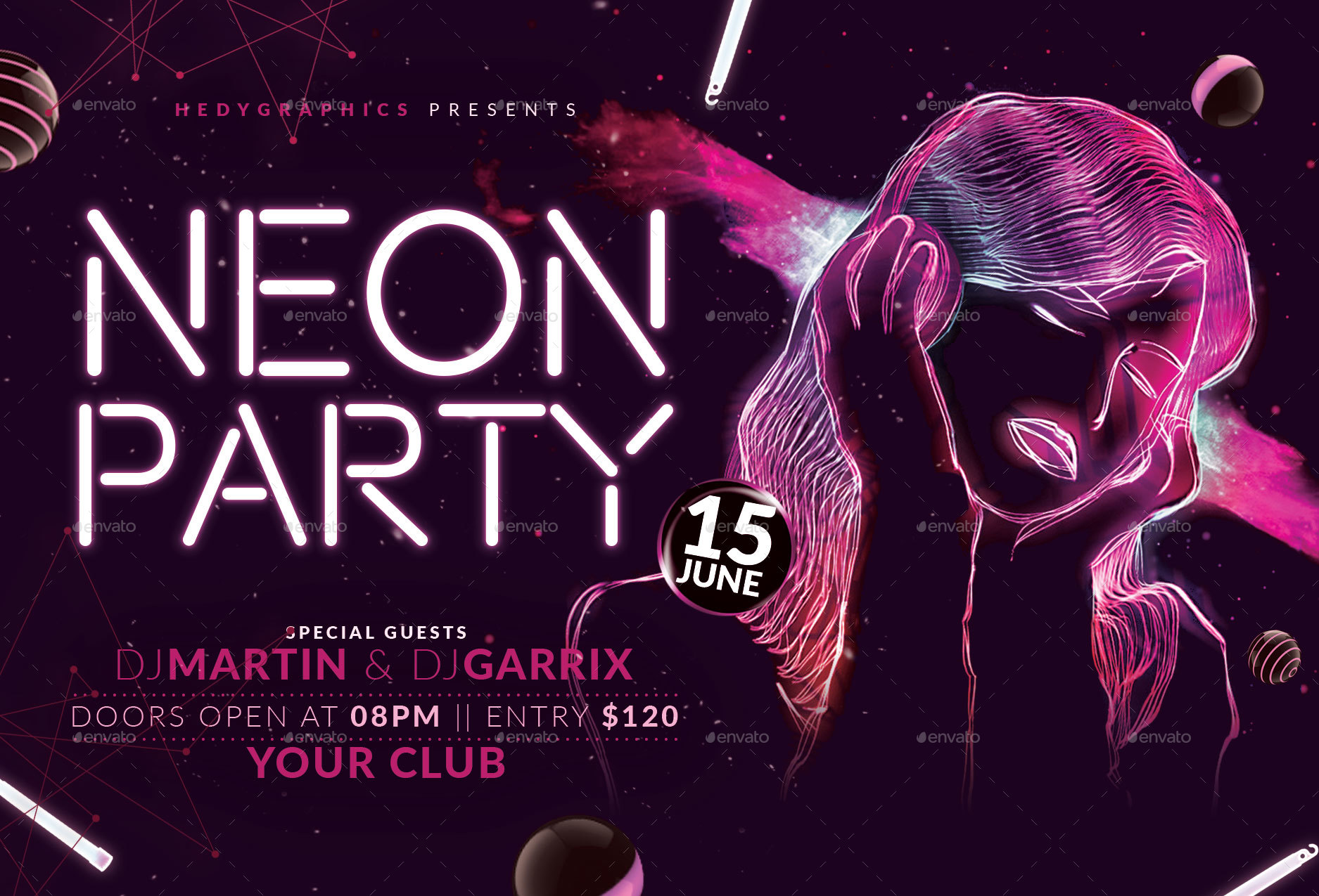 Neon Party Flyer, Print Templates | GraphicRiver