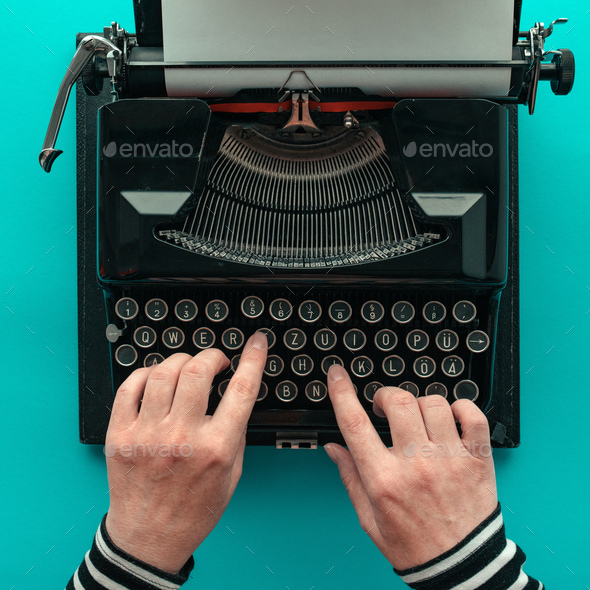 Woman typing vintage typewriter, top view Stock Photo by stevanovicigor