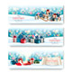 Three Holiday Christmas Banners with Gift Boxes And Magic Box. Vector ...