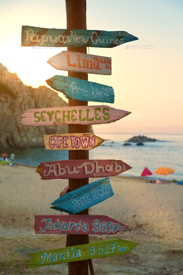 Direction signpost with distance to many different cities Stock Photo ...