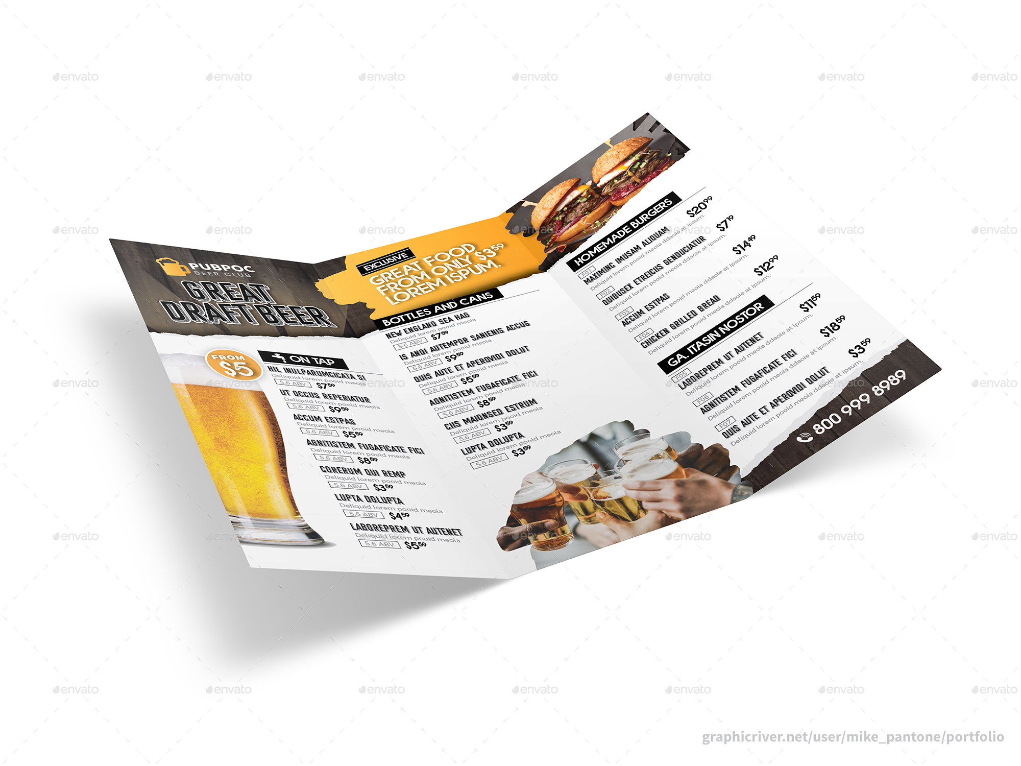 Beer Club / Pub Trifold Menu, Print Templates | GraphicRiver