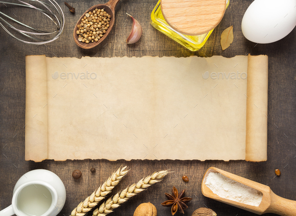 bakery ingredients on wooden background Stock Photo by seregam | PhotoDune