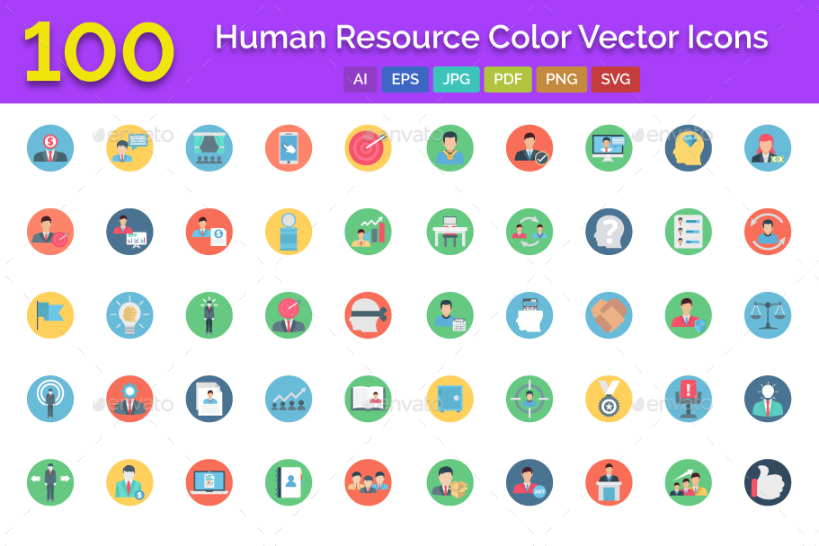 100 Human Resource Color Icons, Icons | GraphicRiver