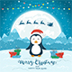 Happy Penguin and Santa on Blue Christmas Background, Vectors ...