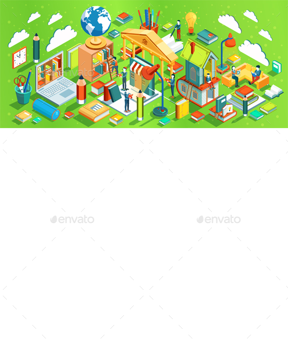 Education Isometric Concept, Vectors | GraphicRiver