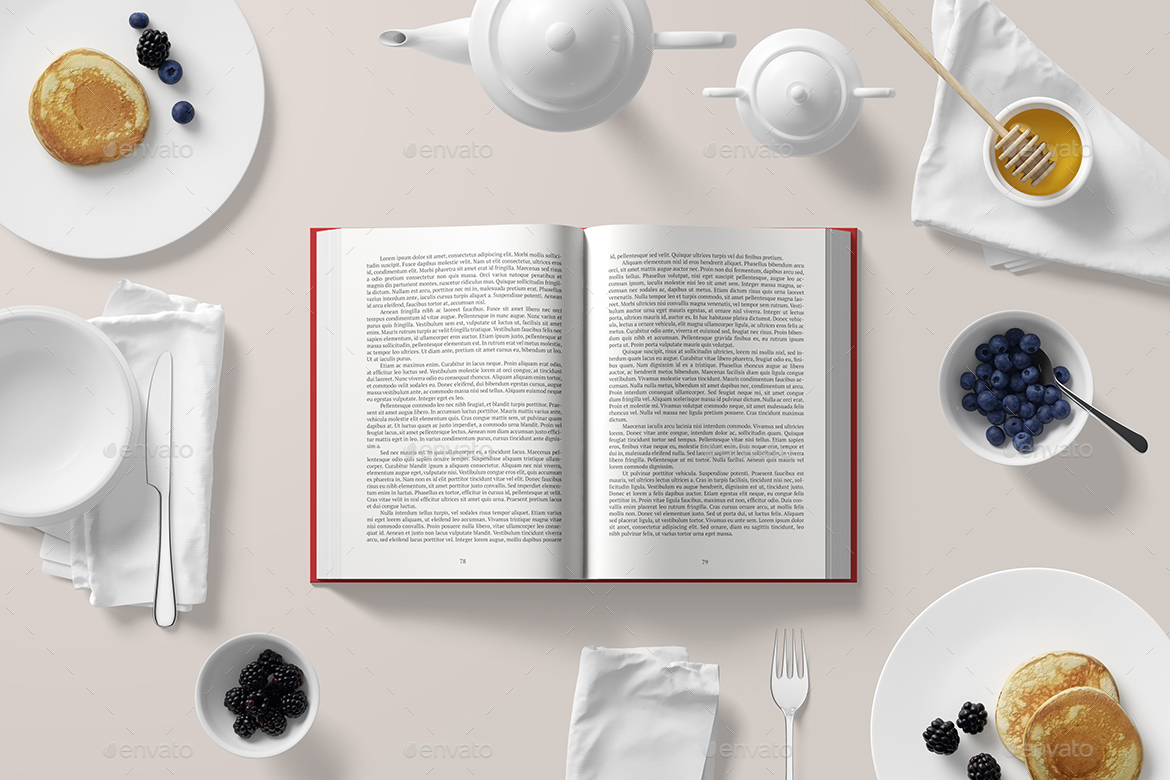 Hard Cover Book Mockup - Breakfast Set, Graphics | GraphicRiver