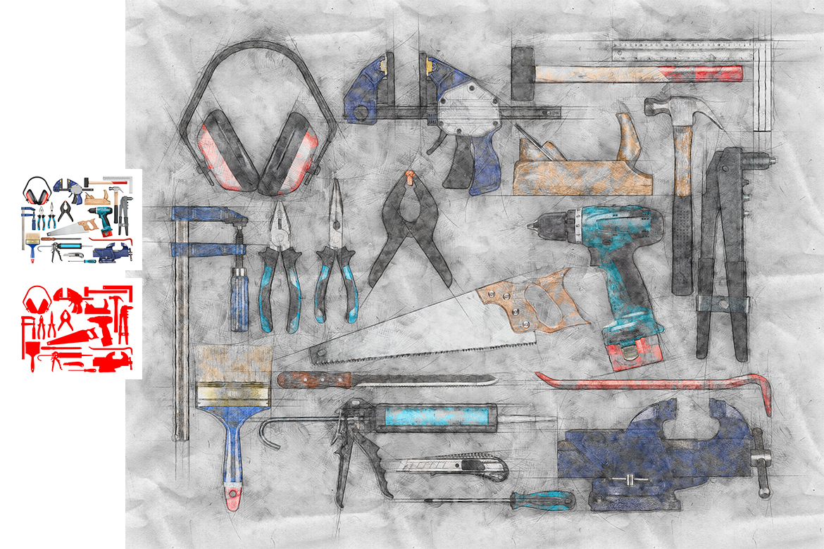 Tech Sketch Photoshop Action, Add-ons | GraphicRiver