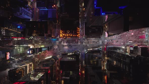 Aerial Birds Eye Overhead Top Down View of Colourful Times Square ...