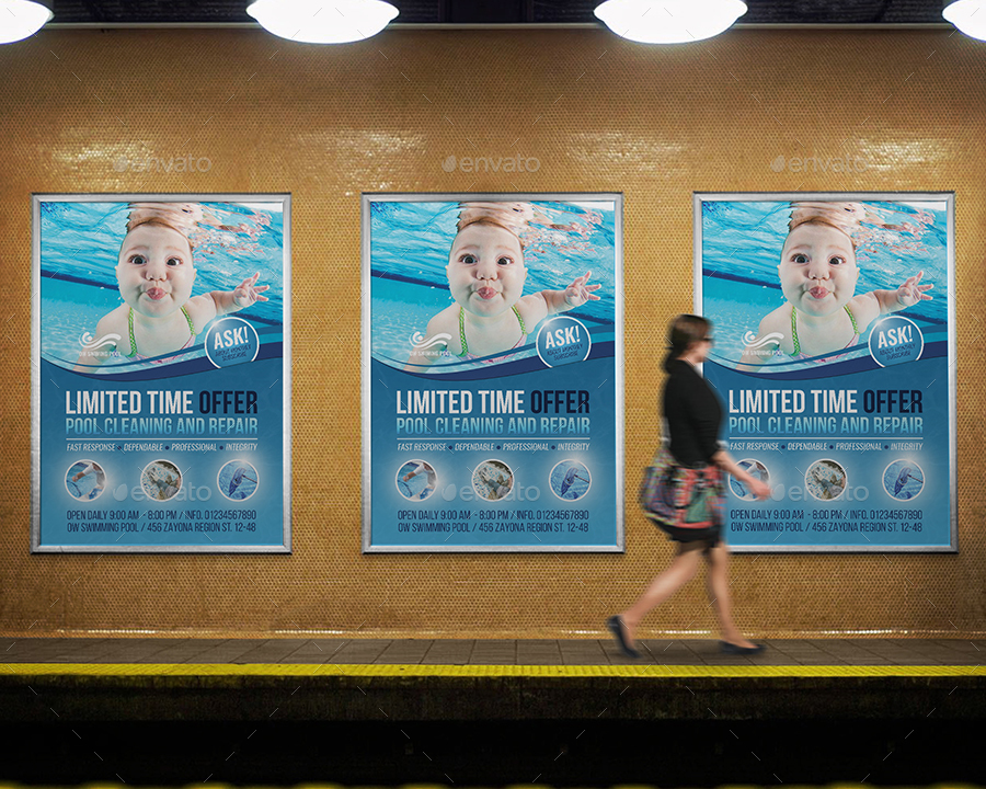 Swimming Pool Cleaning Service Advertising Bundle Vol.2, Print Templates