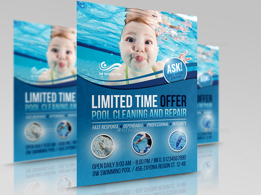 Swimming Pool Cleaning Service Advertising Bundle Vol.2, Print Templates