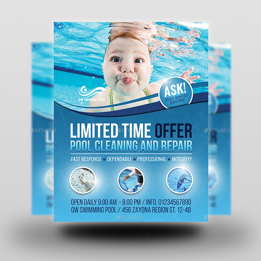 Swimming Pool Cleaning Service Advertising Bundle Vol.2, Print Templates